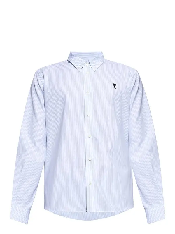 Ami Cotton Shirt With Logo - Blue