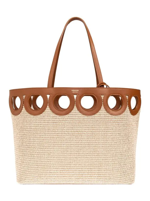 FERRAGAMO Gancio Medium Shopper Bag - Beige