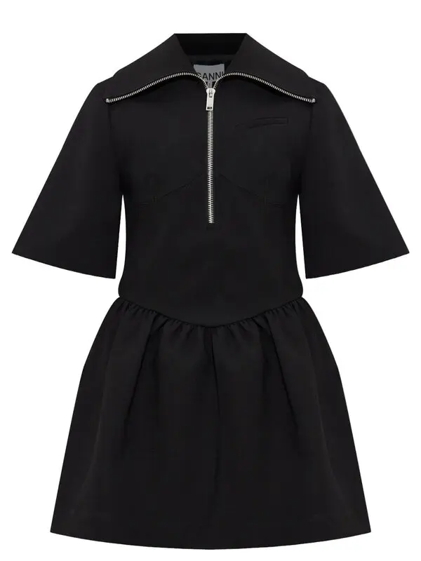 GANNI Collared Dress With Zipper Detail - Black