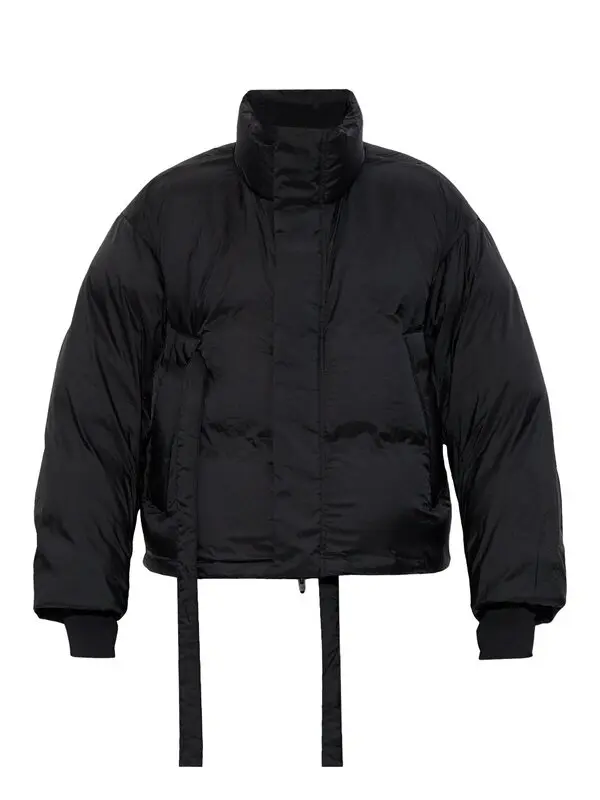 Y3 Patterned Down Jacket With Belt - Black