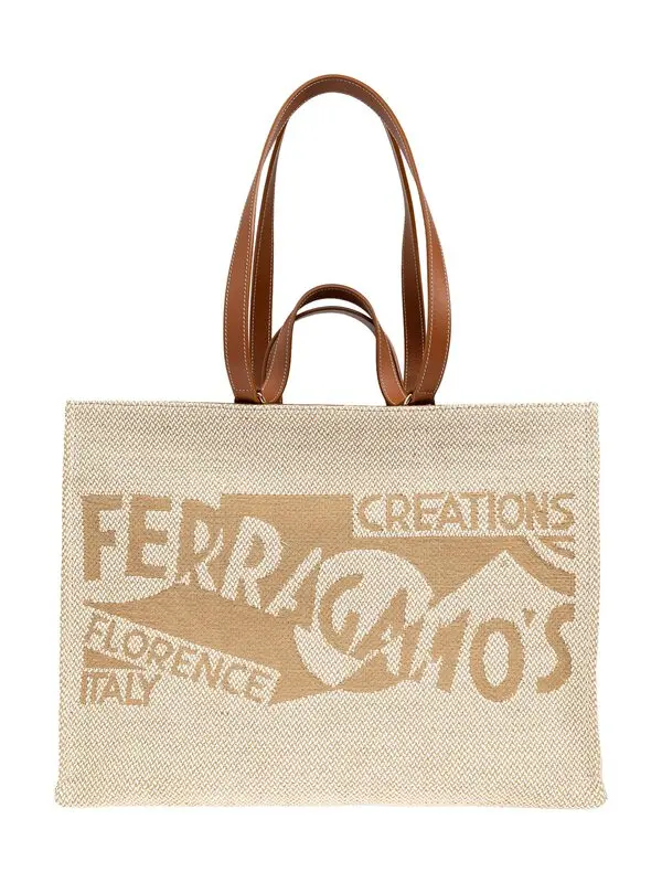 FERRAGAMO Sign Large Shopper Bag - Beige