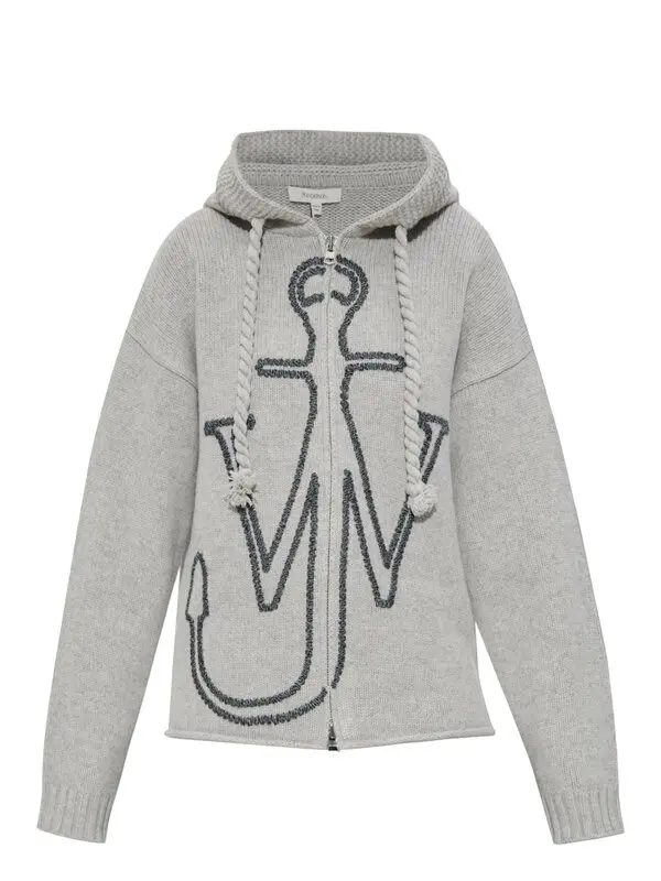 JW Anderson Wool Cardigan With Embroidered Anchor - Grey
