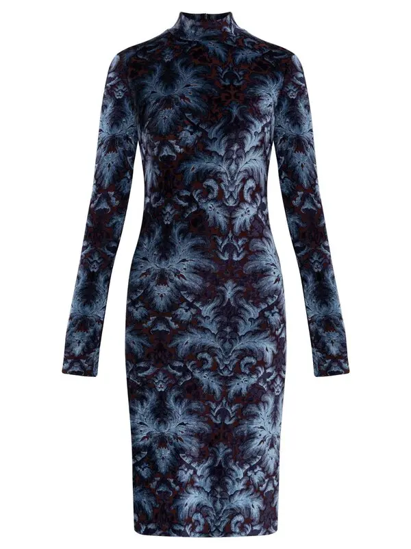 Etro Velvet-finish Dress With Baroque-inspired Pattern - Navy Blue