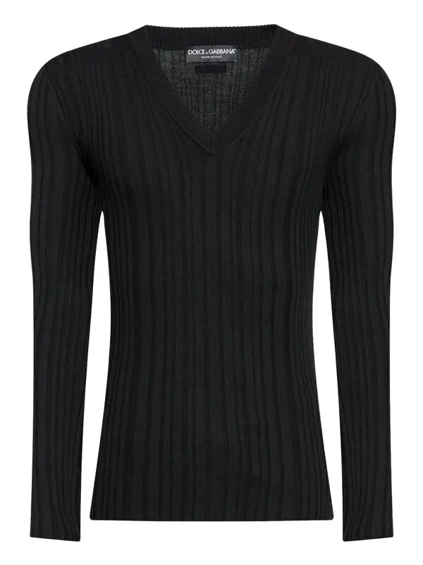 Dolce & Gabbana V-neck Wool Knit Sweater - Black
