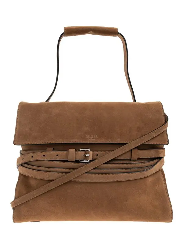 Moschino Suede Handbag With Buckled Strap - Brown