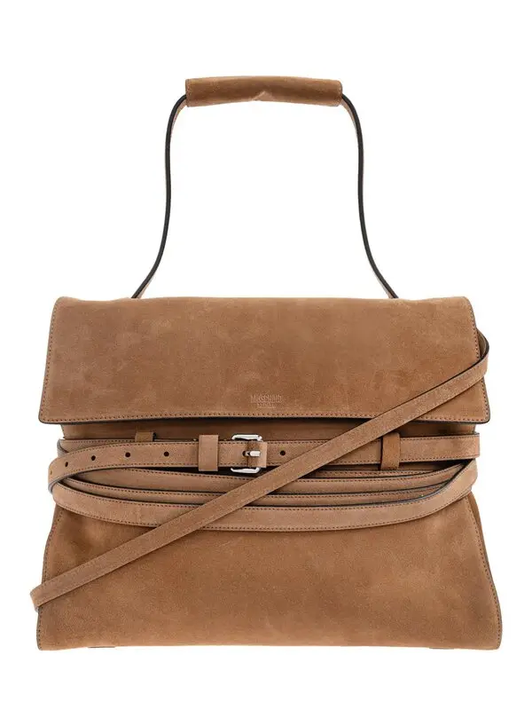 Moschino Suede Handbag With Buckled Strap - Brown