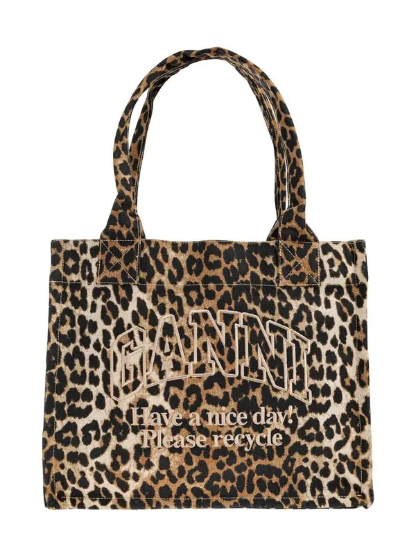 GANNI Leopard Print Shopper Bag - Beige
