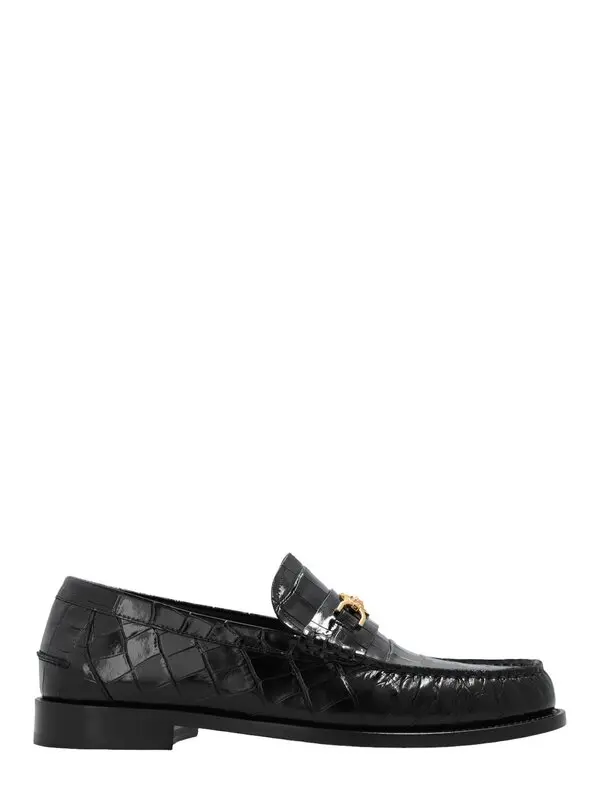Versace Leather Loafers With Greca And Medusa Motifs - Black