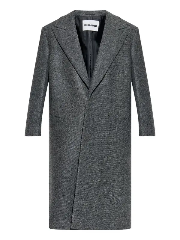 JIL SANDER Wool Herringbone Coat - Grey
