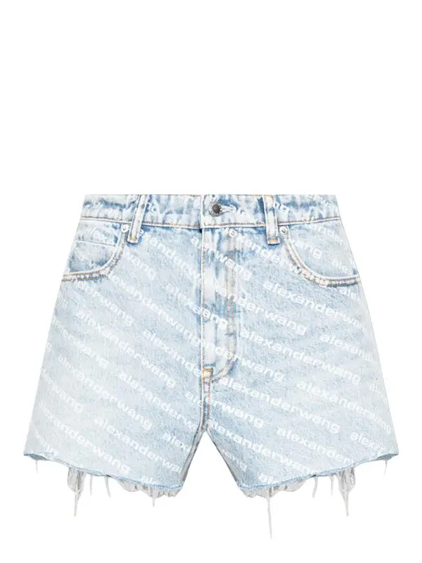 Alexander Wang Denim Shorts With Logo - Light Blue