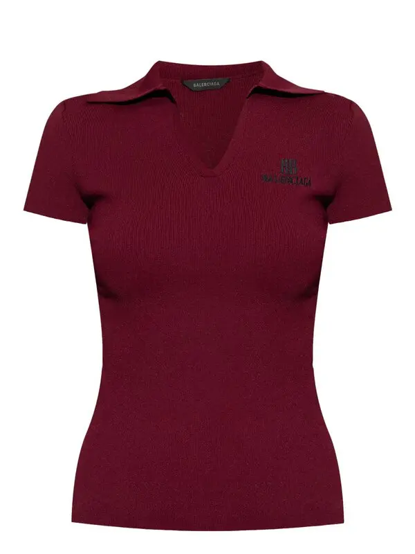Balenciaga Polo With Embroidered Logo - Burgundy