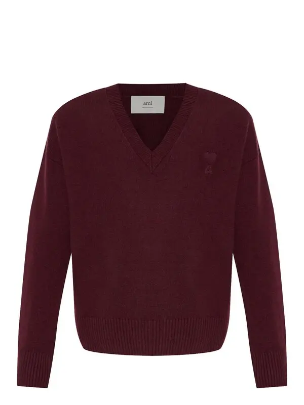 Ami Wool And Cashmere V-neck Sweater - Burgundy