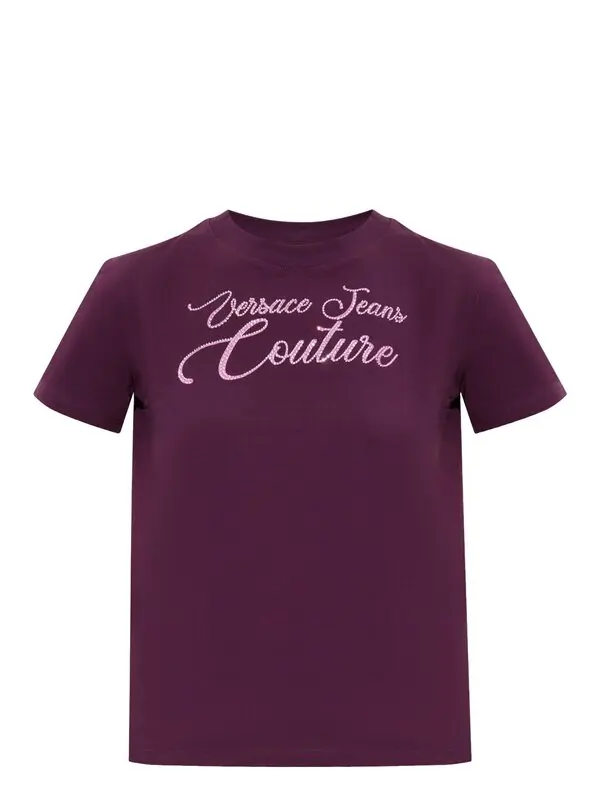 Versace T-shirt With Shimmering Appliqués - Burgundy