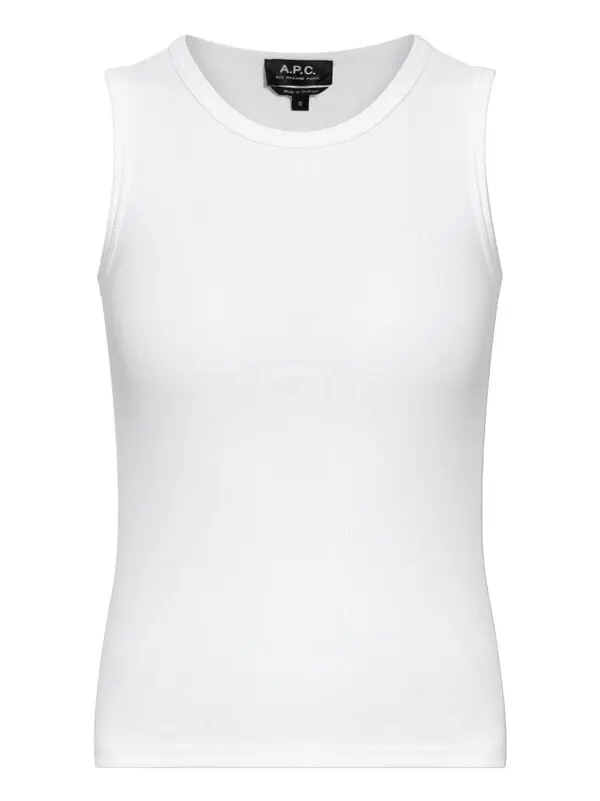 A.p.c. Ribbed Knit Sleeveless Top With Embroidered Logo - White