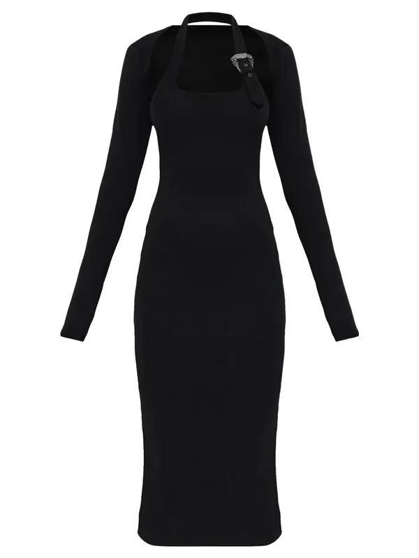 Versace Ribbed Bodycon Midi Dress - Black