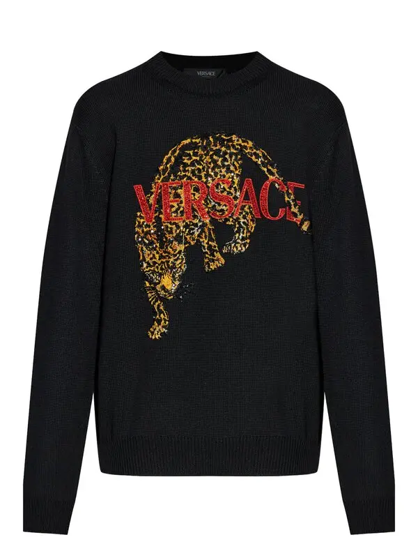 Versace Sweater With Shimmering Appliqués - Black