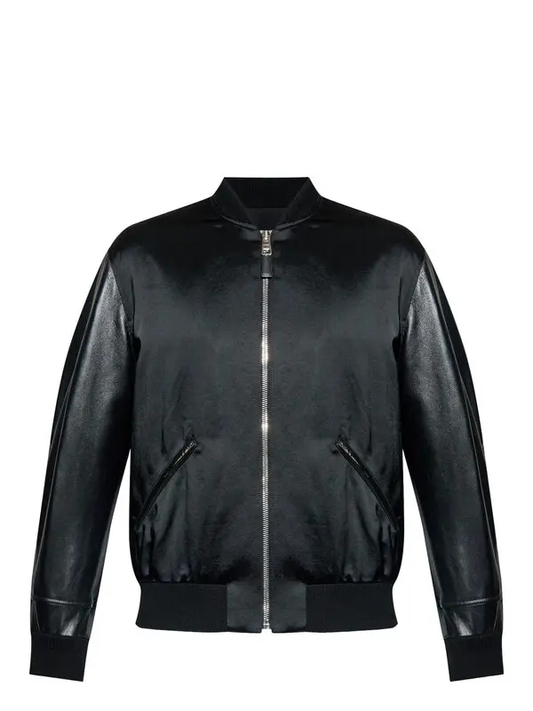 Givenchy Bomber Jacket With Lambskin Sleeves And Logo Appliqu - Black