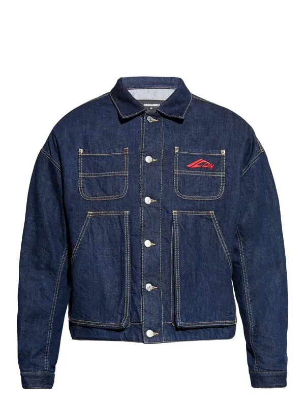 Dsquared2 Icon Embroidered Denim Trucker Jacket - Navy Blue