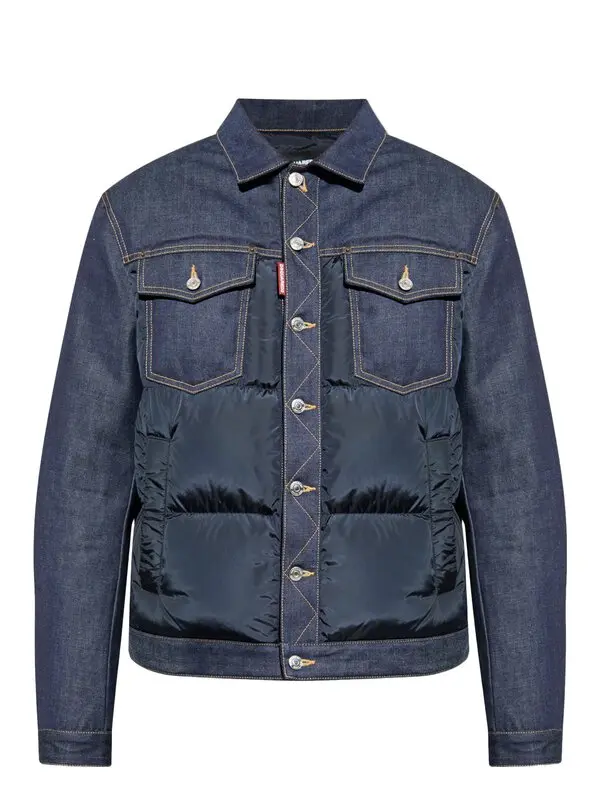 Dsquared2 Mixed Fabric Trucker Jacket - Navy Blue