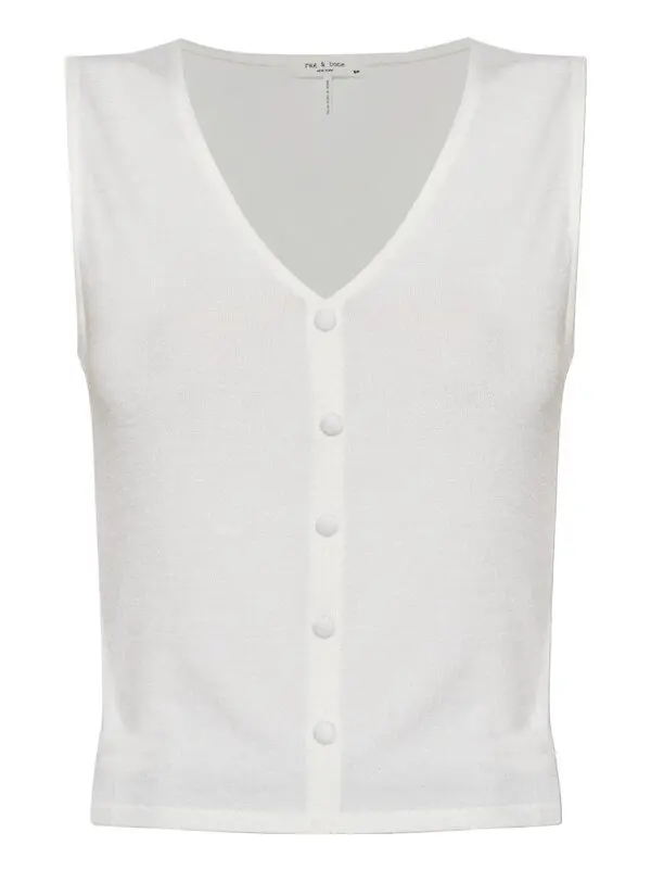 Rag & Bone Sleeveless Top With Decorative Buttons - White