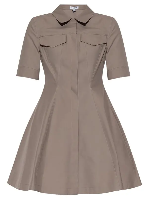Alaïa Cotton Fit & Flare Mini Dress - Beige