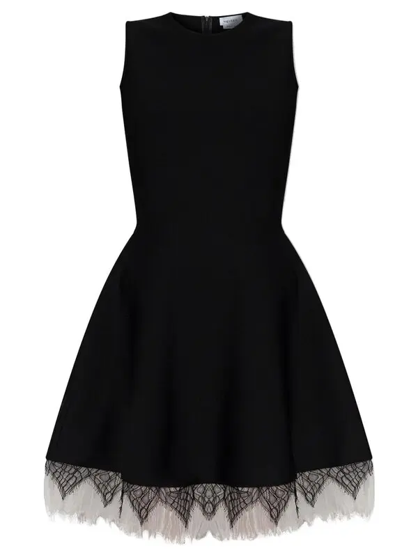 Alexander McQueen Sleeveless Dress With Lace Hem - Black