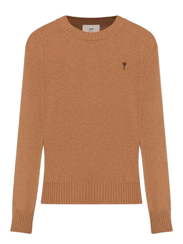 Ami Cashmere Crew Neck Sweater - Beige
