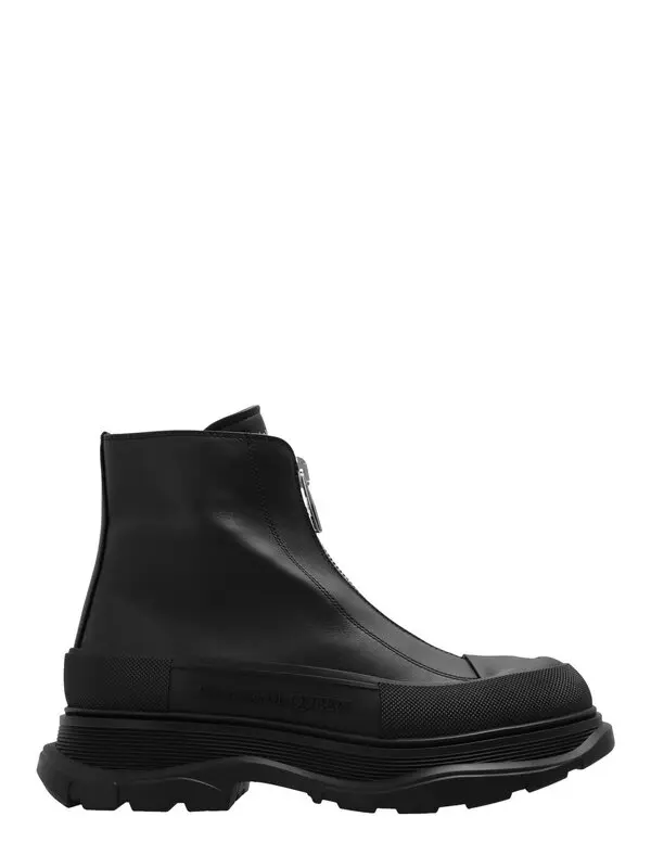 Alexander McQueen Leather Platform Ankle Boots - Black