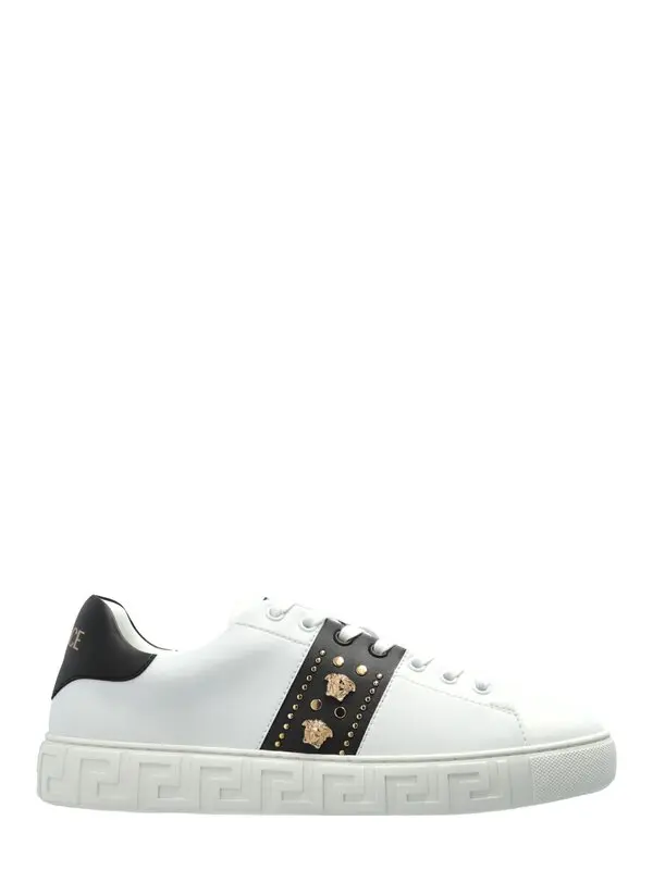 Versace Leather Sneakers With Gold Accents - White