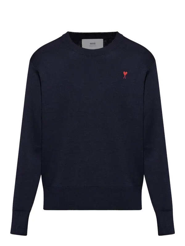 Ami Sweater With Embroidered Logo - Navy Blue