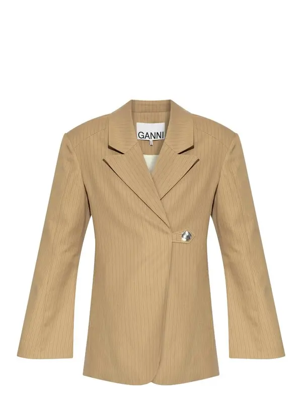 GANNI Striped Blazer - Beige