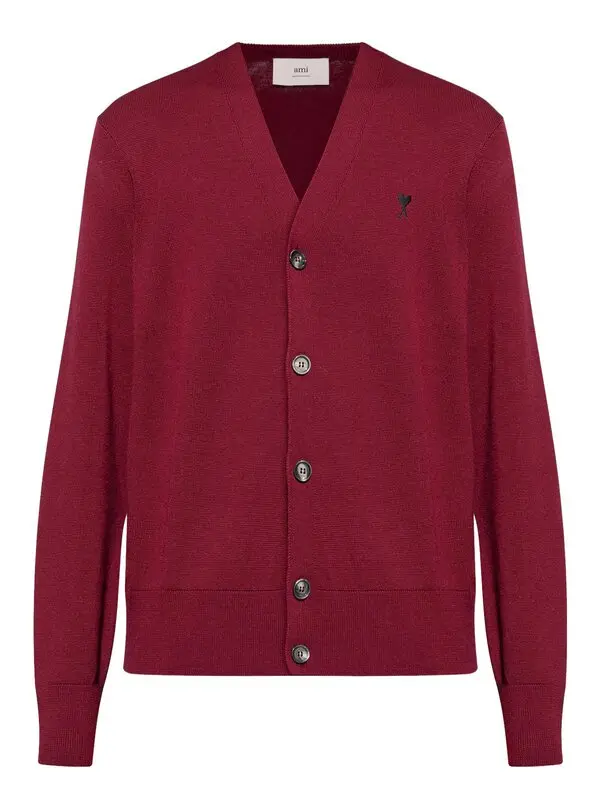 Ami Cardigan With Embroidered Logo - Burgundy