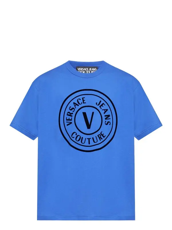 Versace T-shirt With A Velvet Finish Print - Blue