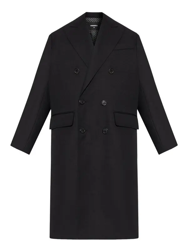Dsquared2 Wool Double-breasted Overcoat - Black