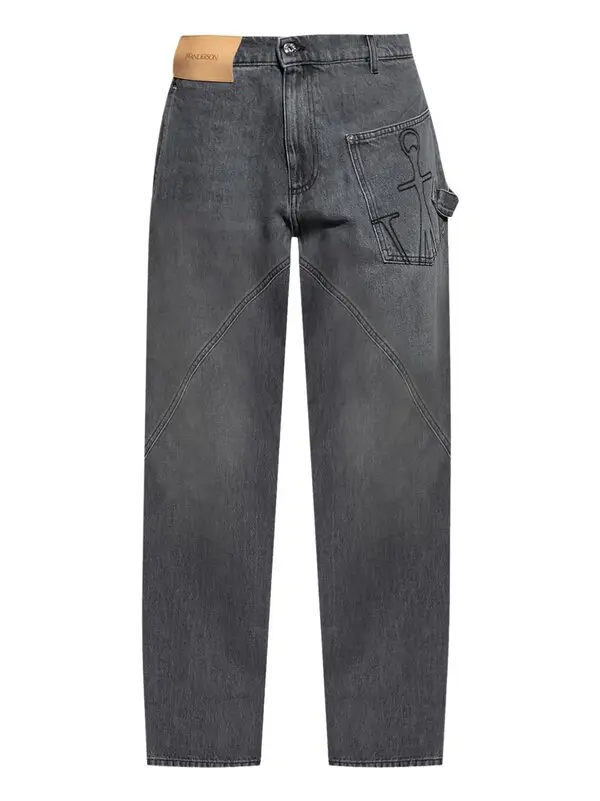 JW Anderson Embroidered Logo Wide Leg Jeans - Grey