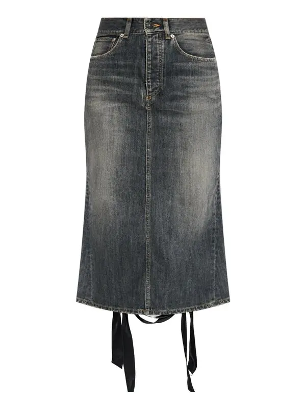 Balenciaga Denim Skirt With Ribbon Detail - Grey