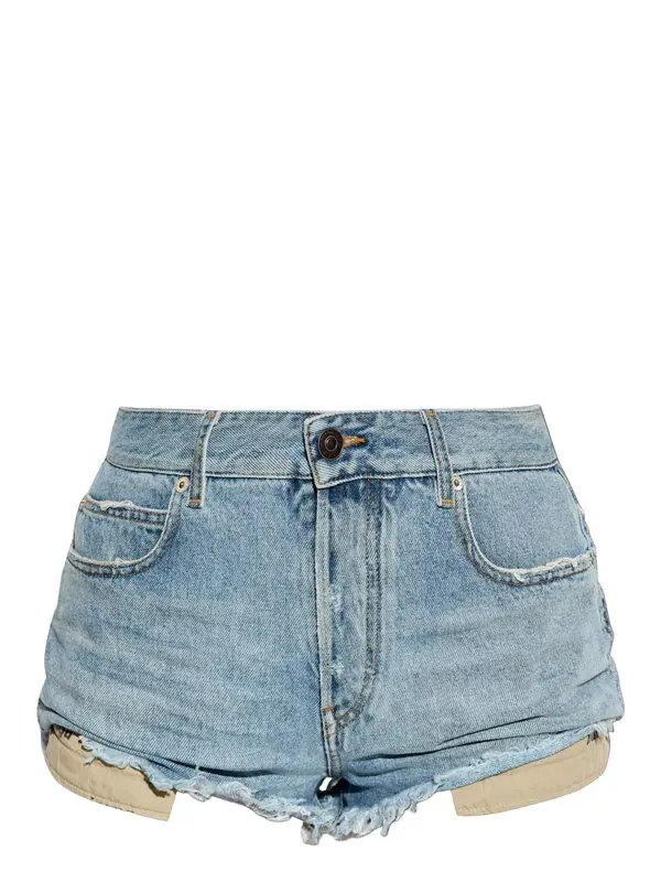 Balenciaga High-waisted Denim Shorts With Frayed Hem - Blue