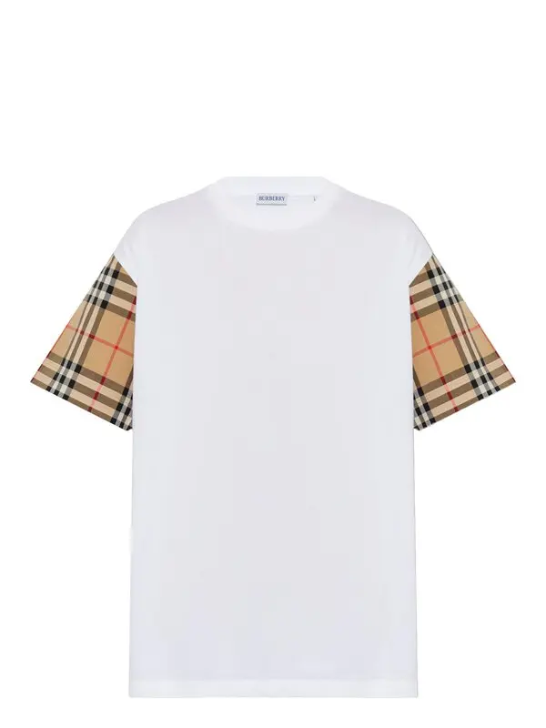 Burberry Cotton T-shirt With Check Sleeves - White