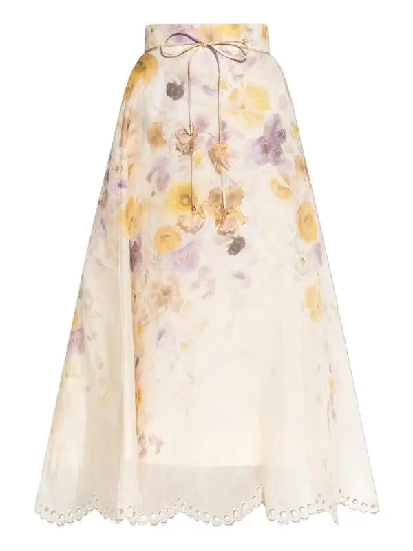 Zimmermann Embroidered Linen And Silk Midi Skirt - Cream