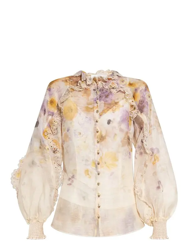 Zimmermann Embroidered Silk And Linen Shirt - Cream