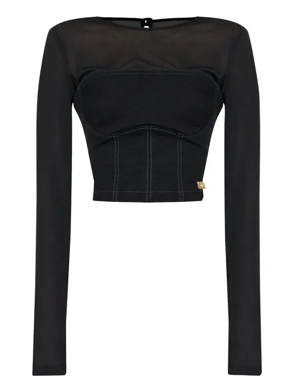 Versace Logo Applique Corset Top - Black