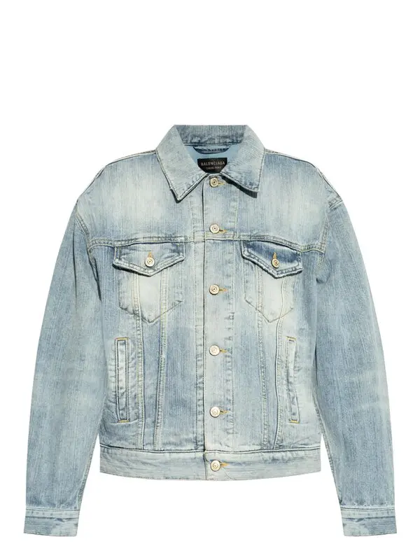 Balenciaga Distressed Light Denim Jacket - Blue