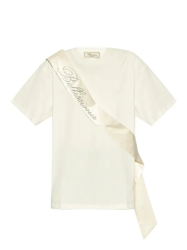Blumarine Logo T-shirt With Satin Sash - Cream