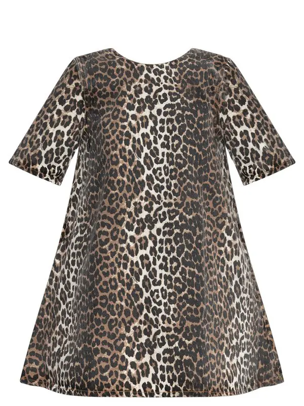 GANNI Animal Print Cotton Dress - Beige