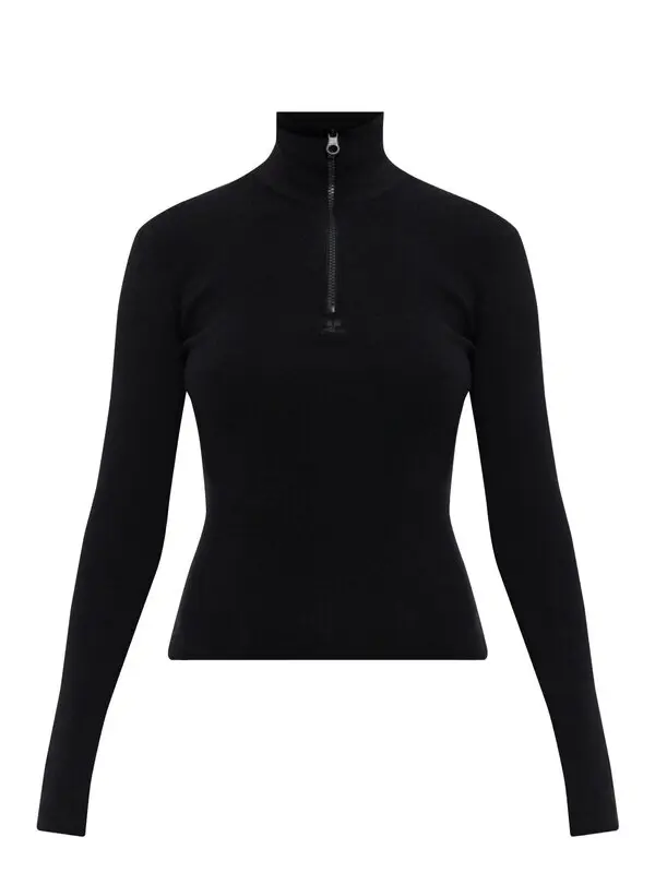 COURREGES Fitted Wool Half-zip Sweater - Black
