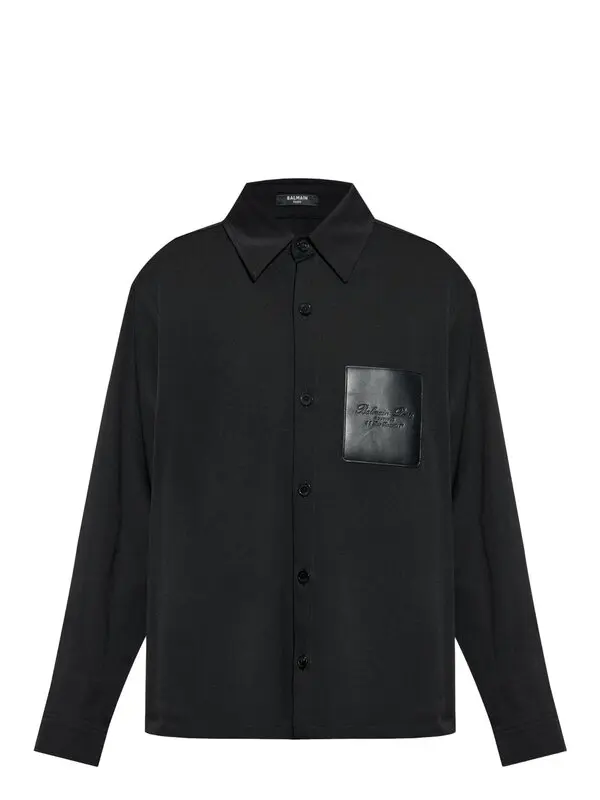 Balmain Shirt With Leather Pocket - Black