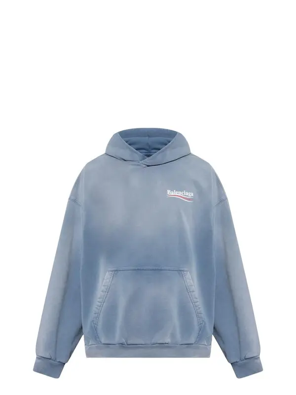Balenciaga Cotton Hoodie With Logo - Blue