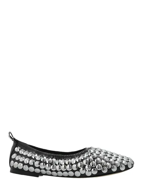 Tory Burch Leather Ballet Flats With Studs - Silver