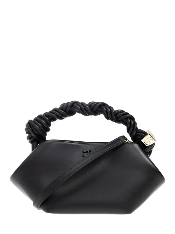 GANNI Recycled Leather Handbag With Braided Top Handle - Black