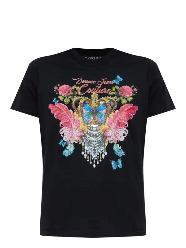 Versace Printed T-shirt With Shimmering Appliqués - Black